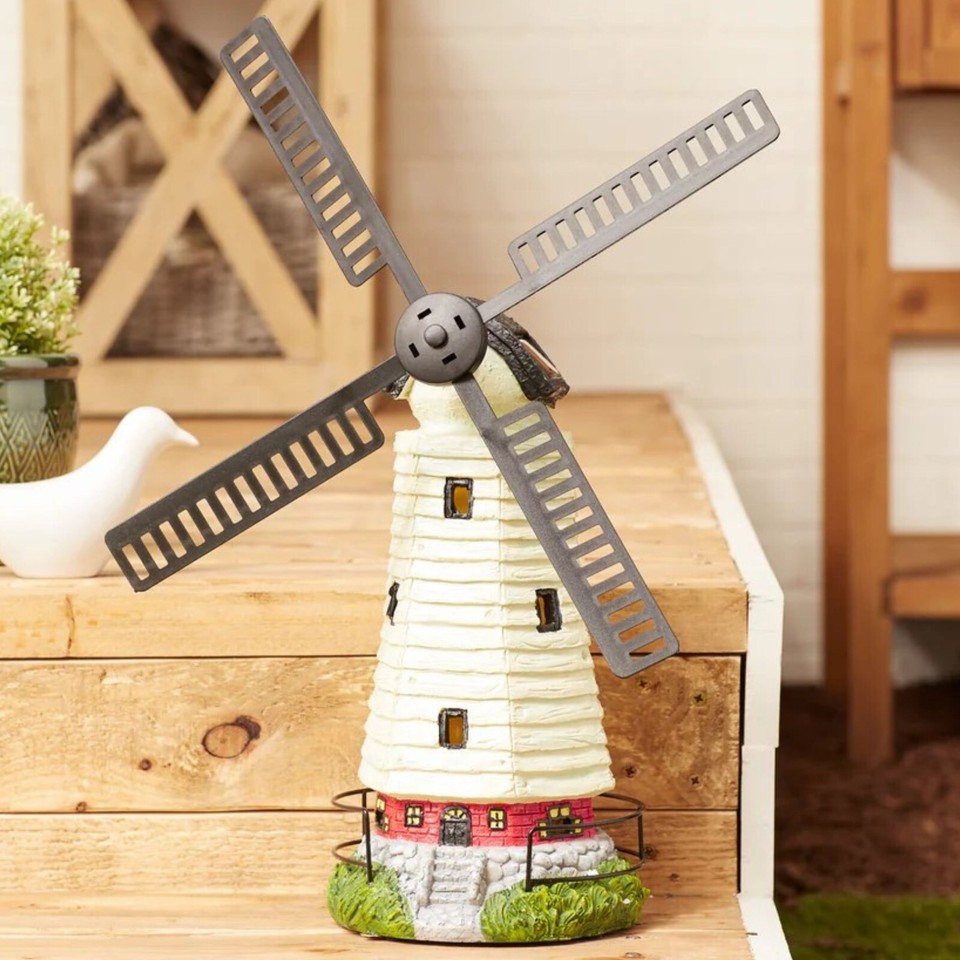 Solar LED Windmill Lighthouse Garden Statue Spinning Lighted Patio Yard ...