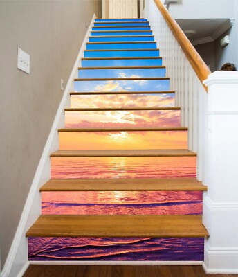 3D Sunset Beach AZ1097 Stair Risers Decoration Mural Vinyl Wallpaper ...