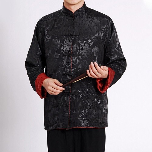Men Tang Suit Top Silk Print Jacket/Coat Reversible Traditional Chinese ...