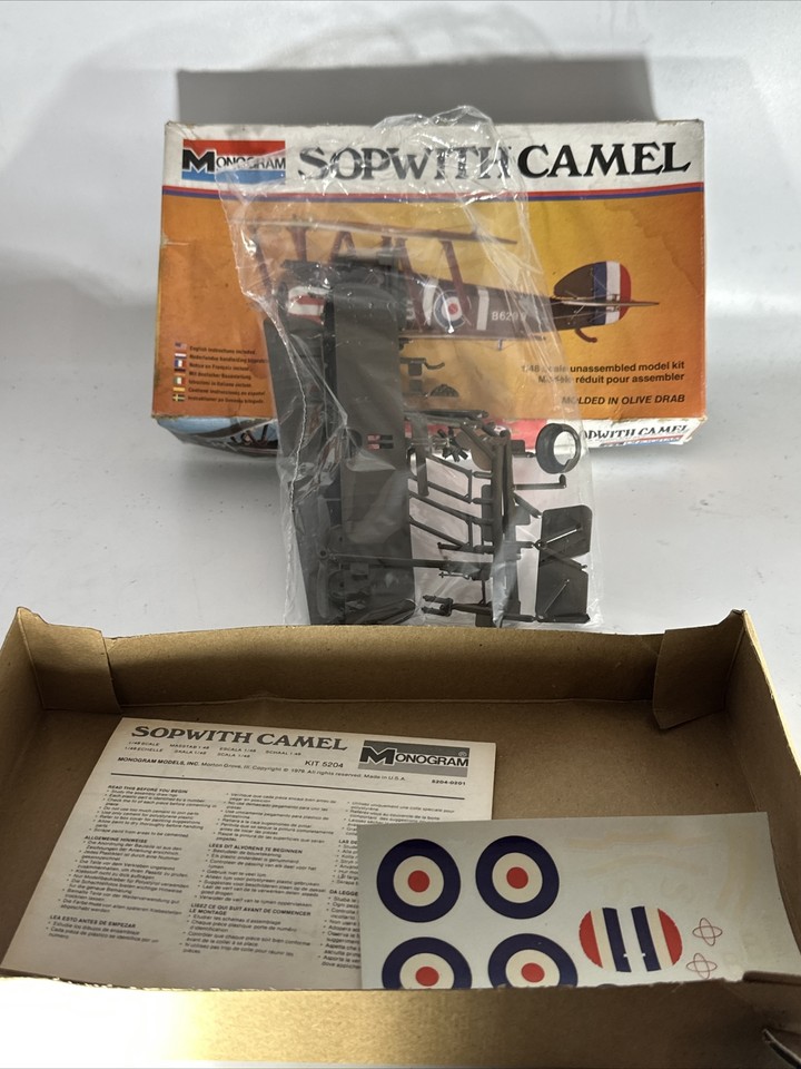 MONOGRAM 1/48 SCALE SOPWITH CAMEL PLASTIC MODEL KIT vintage open box ...
