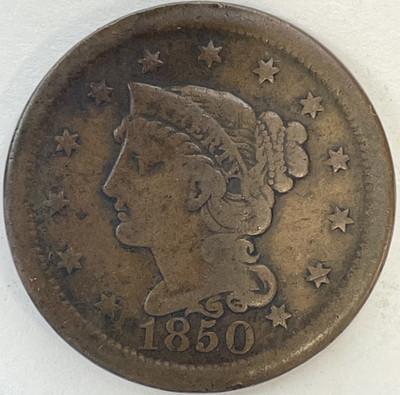 1850 BRAIDED HAIR LARGE CENT COIN | eBay