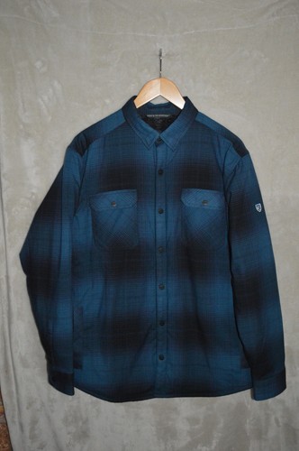 Kuhl Joyrydr Shirt Jacket Mens size L Blue Flannel Sherpa Lined Snap ...