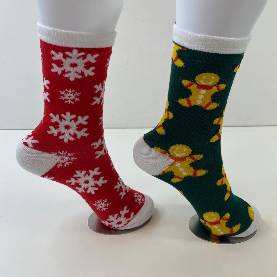 Set 2 Christmas Holiday Red Green Socks Snowflake Gingerbread Men | eBay