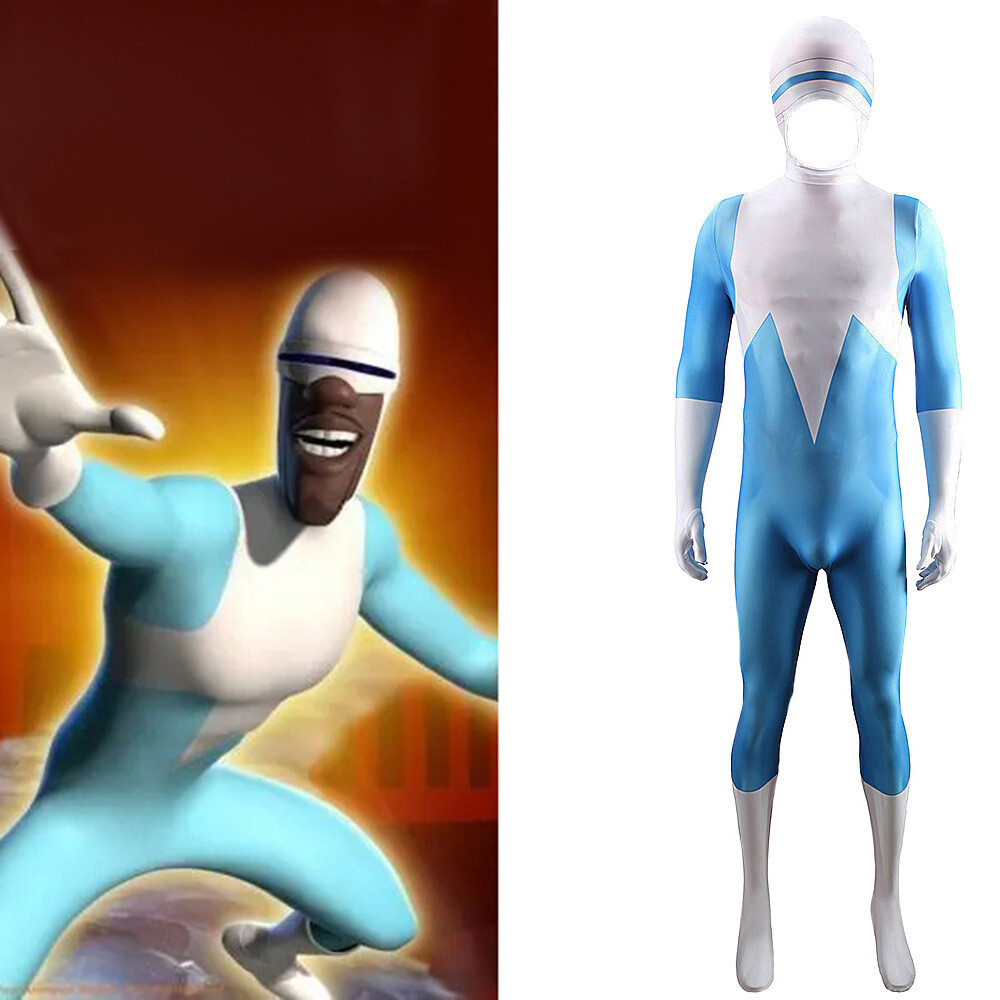Cosplay The Incredibles Frozone Mask Jumpsuit Adult Kids Lucius Best ...