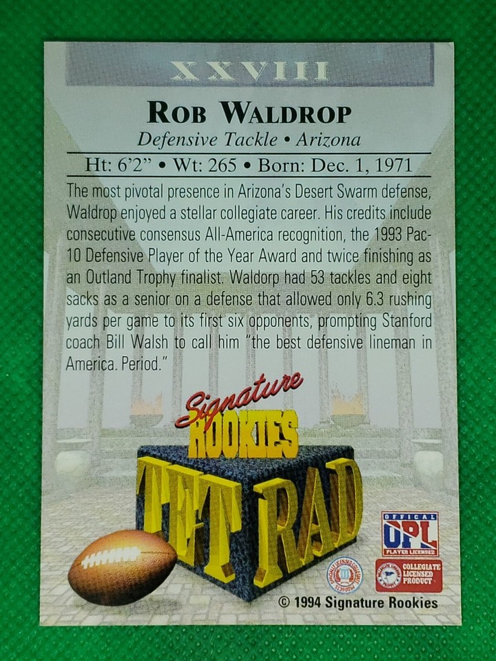 Rob Waldrop 1994 Signature Rookies #28 On Card Rookie Auto SN 817/7750 ...