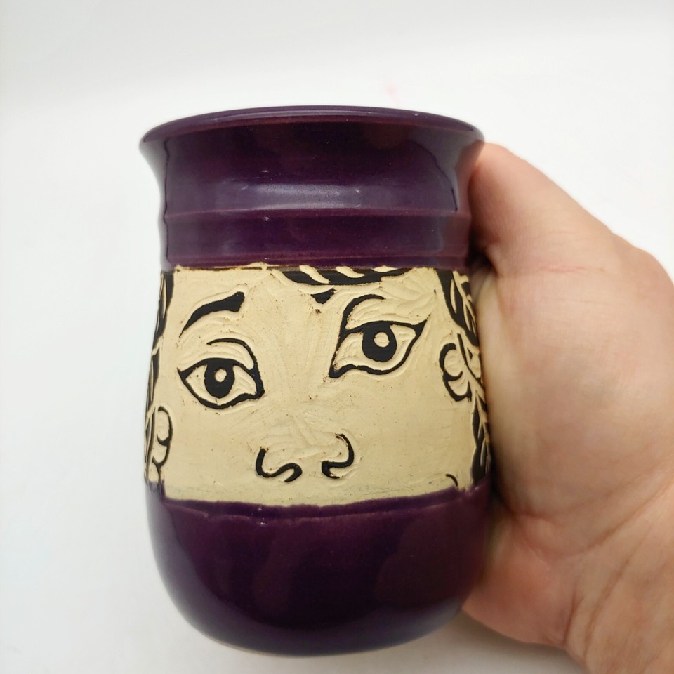 Handmade Signed Pottery Handleless Tea Coffee Mug - 10oz Purple Woman's ...