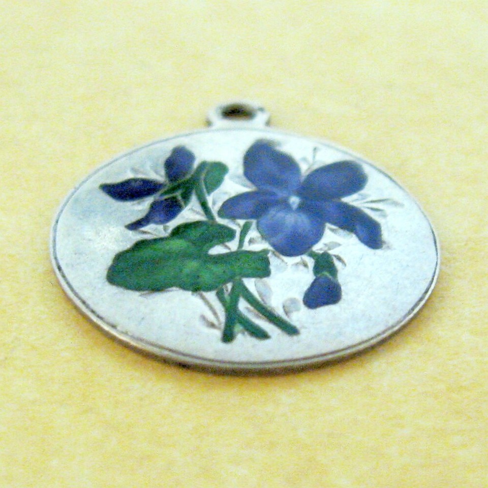 Antique European 800 Silver Enamel Purple Violets Flower Charm Pendant ...