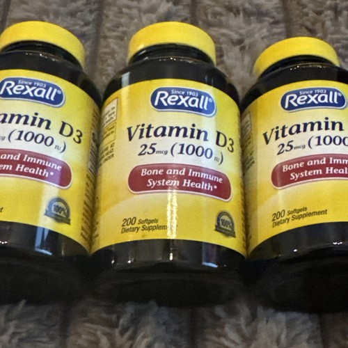 Lot Of 3 - Rexall Vitamin D3 25mcg (1000iu) 200 Count Large Size - 12/ ...