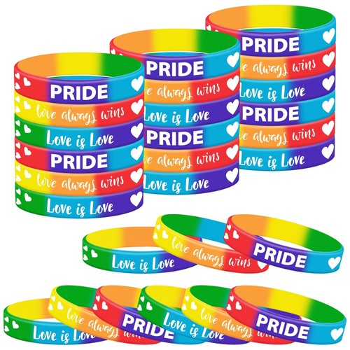 48Pcs Gay pride wristbands Rainbow wristband LGBT Rubber bracelet ...