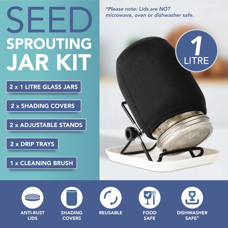 HEFTMAN Seed Sprouting Mason Jar Microgreens Sprouter Kit 1 Litre 2 ...