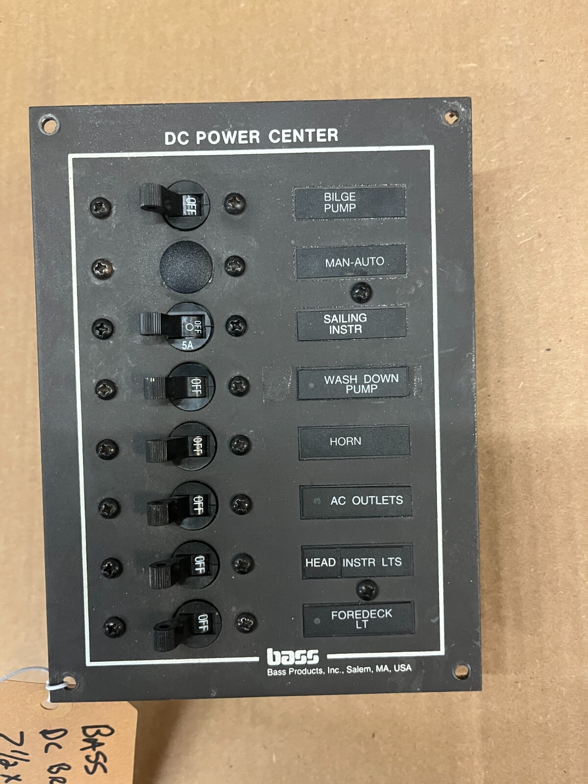 DC BREAKER PANEL 7 ACC BREAKERS 7 1/2 X 5 1/2 MFG BY BASS. USED! GOOD ...