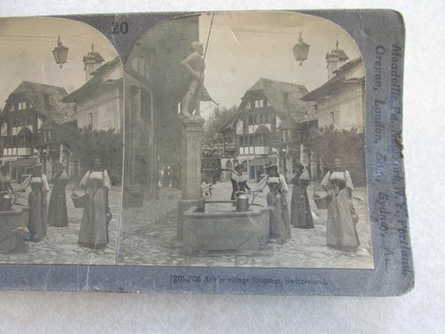 SV97 Stereoview Photo Card At the village Fountain Switzerland | eBay