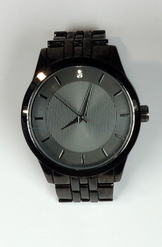 FMD MENS LARGE WATCH; UNIQUE DESIGN ON GRAY FACE; SS BLACK BAND WORKS ...