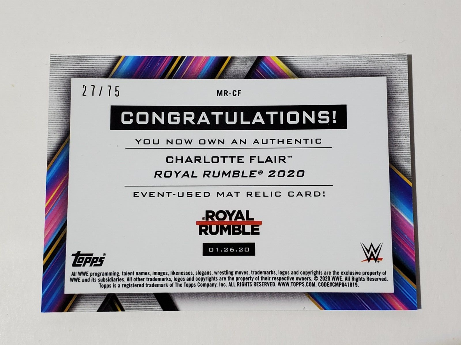 2020 Topps WWE Women's Division Charlotte Flair Royal Rumble Mat Relic ...