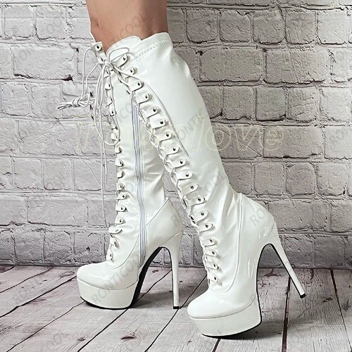 Women Platform Knee High Boots Stiletto Heels Round Toe Night Club ...