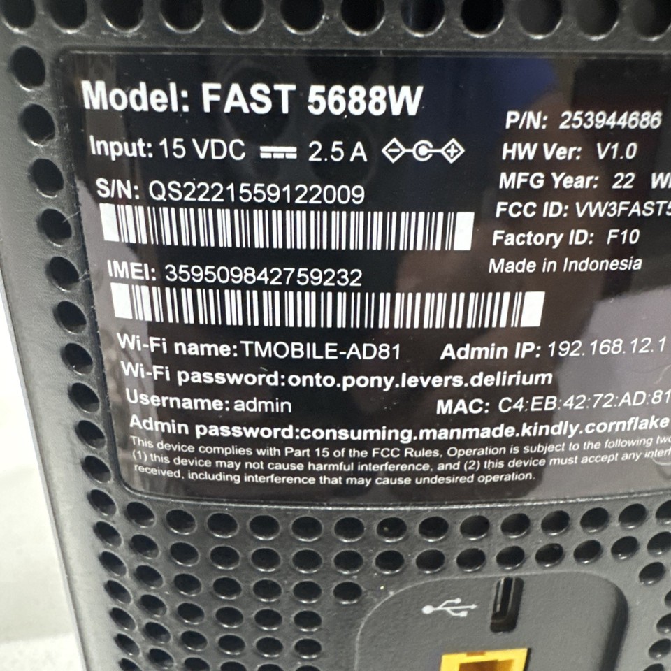 T-Mobile SAGEMCOM FAST 5688W 5G Home Internet WI-FI Gateway - Black | eBay