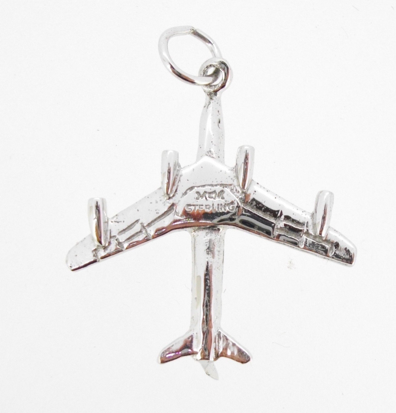 Charm M & M Sterling Silver passenger jet airplane DC 8 with 4 engines ...