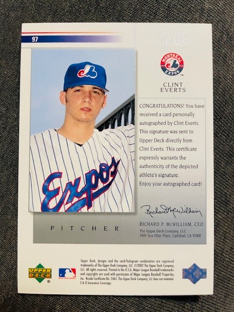 2002 Upper Deck Prospect Premieres #97 Clint Everts Rookie Auto ...