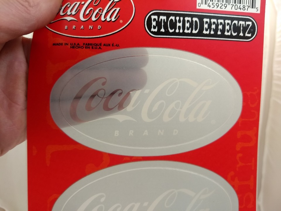 4 Sets of 2 - 8 Coca-Cola Stickers w Etched Glass Effect Translucent ...