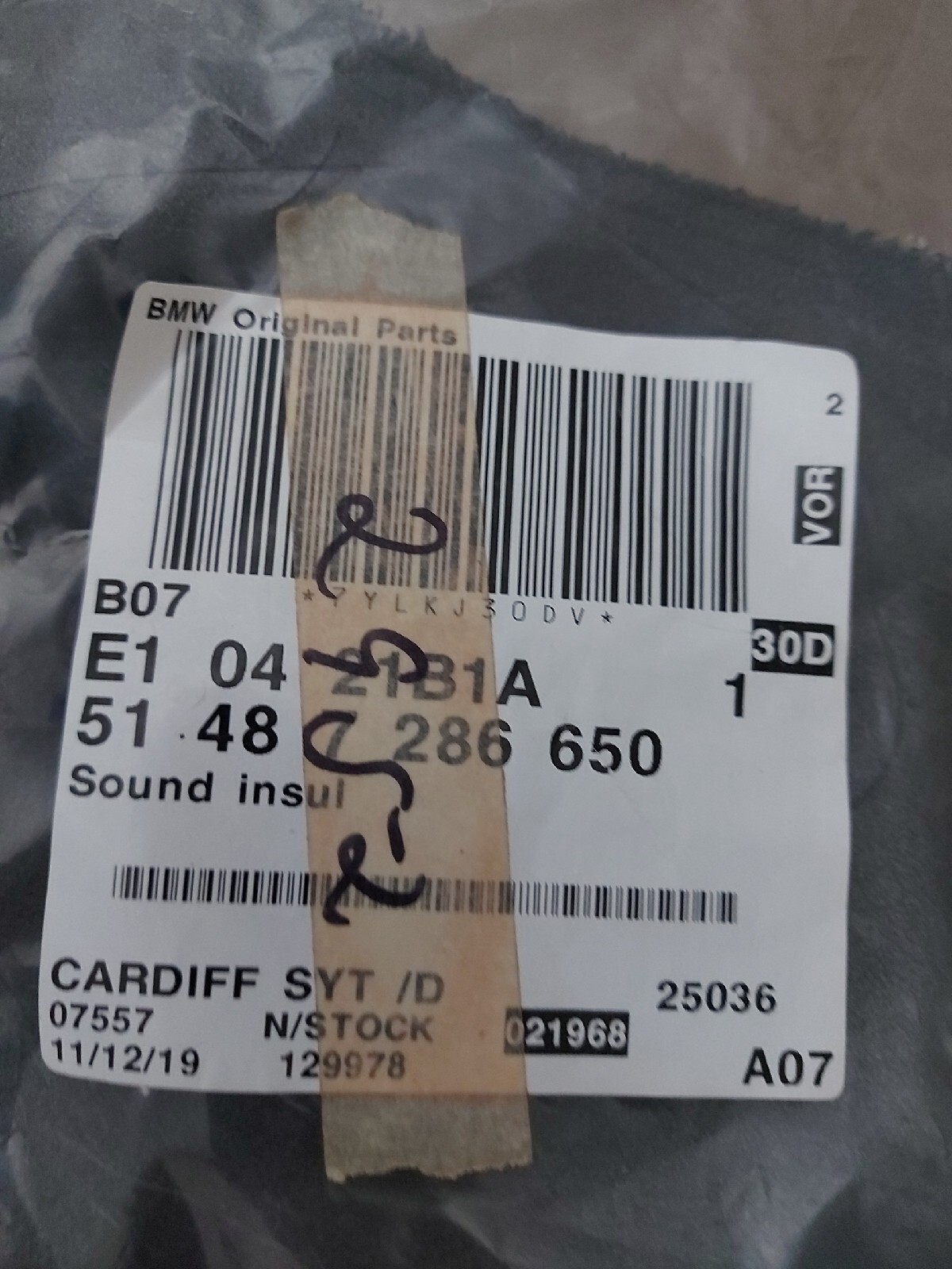 Original BMW F20 Schallisolierung Tür hinten rechts 51487286650 Neu ...