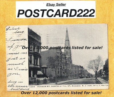 NJ Hoboken 1906 antique postmark BUILDINGS ON HUDSON ST NORTH OF 7TH ...