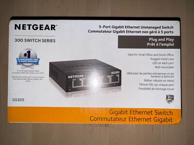 NETGEAR 300 Series Switch GS 305 5-PORTS Gigabit Ethernet NIB Factory ...