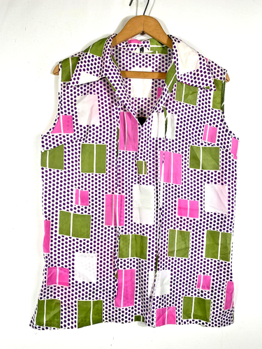 Vintage 60s Tank Top Polyester Plaid Check Large Made in Japan Retro ...