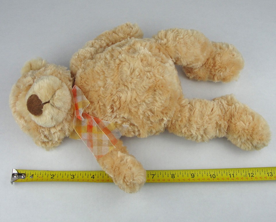 Gund Manni Tan Teddy Bear Plush Stuffed Animal Orange Plaid Bow 13 Inch ...