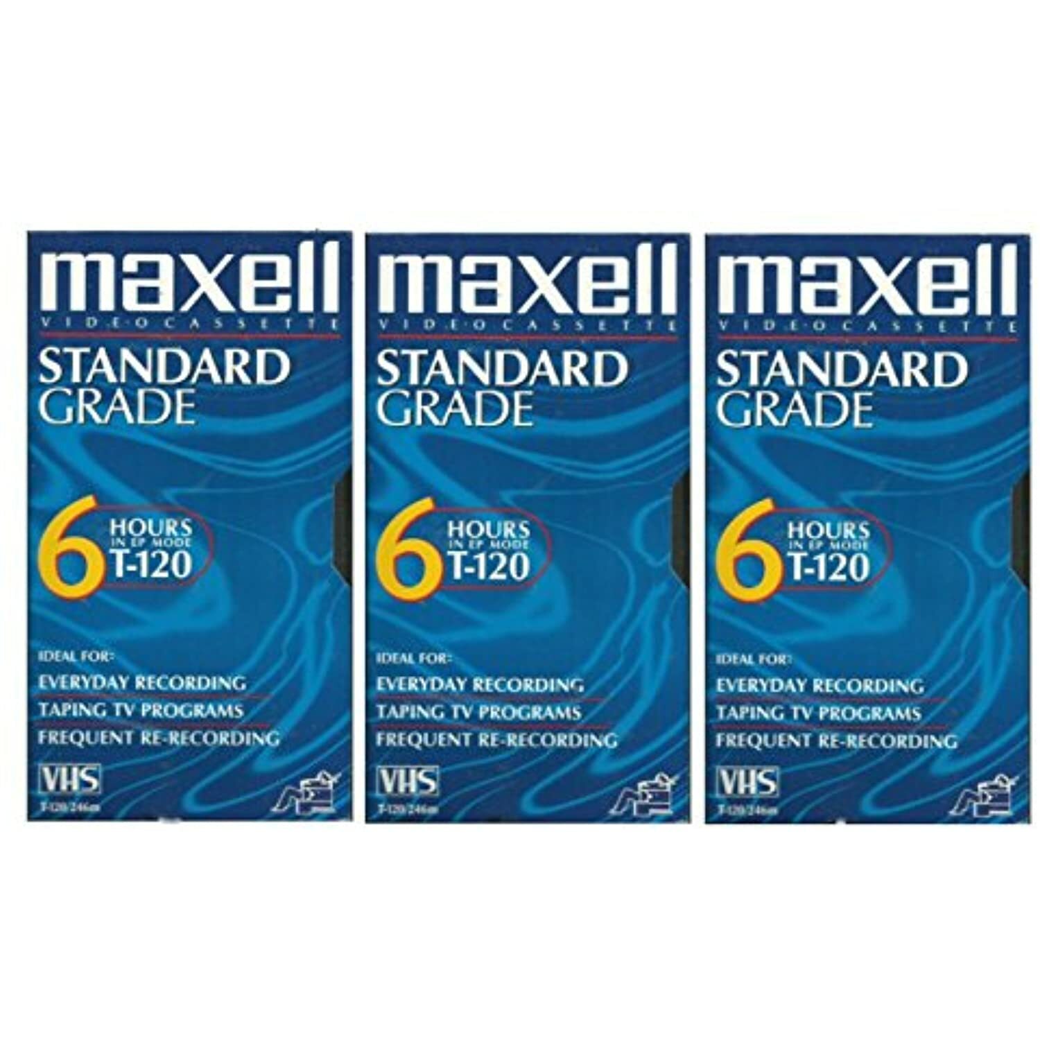 Maxell VHS Blank 3-Pack Standard Grade T-120 6 Hour EP Mode /246m ...