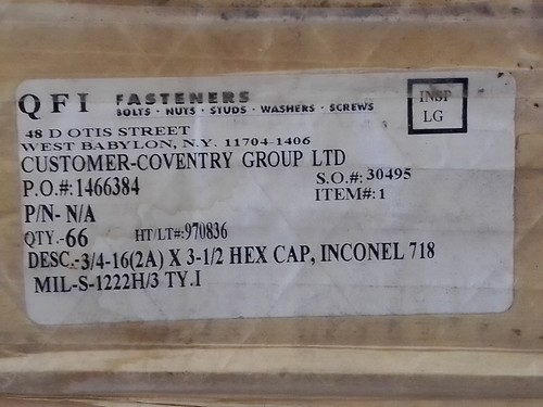 Elgin Group USA Inconel VFM 718 Bolt 3/4" 16 UNF 2A HEX Cap MIL-S-1222H ...