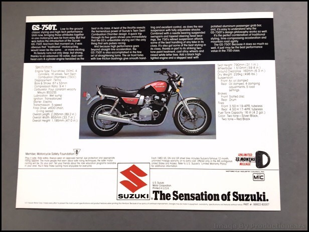 1983 Suzuki GS750T Bike Motorcycle 1-page Sales Brochure Spec Sheet | eBay