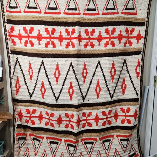 Vintage Retro Geometric Crochet Afghan Throw Blanket 52” x 58”-Southwest Pattern | eBay