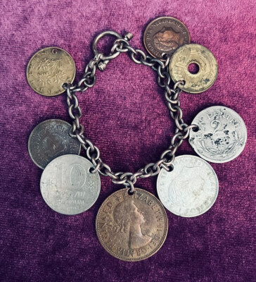Vintage Foreign Coin Charm Bracelet European Asian UK Real Coins | eBay