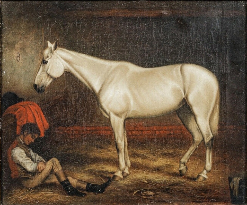 Art Oil painting horses white horse in the stable George Stubbs ...