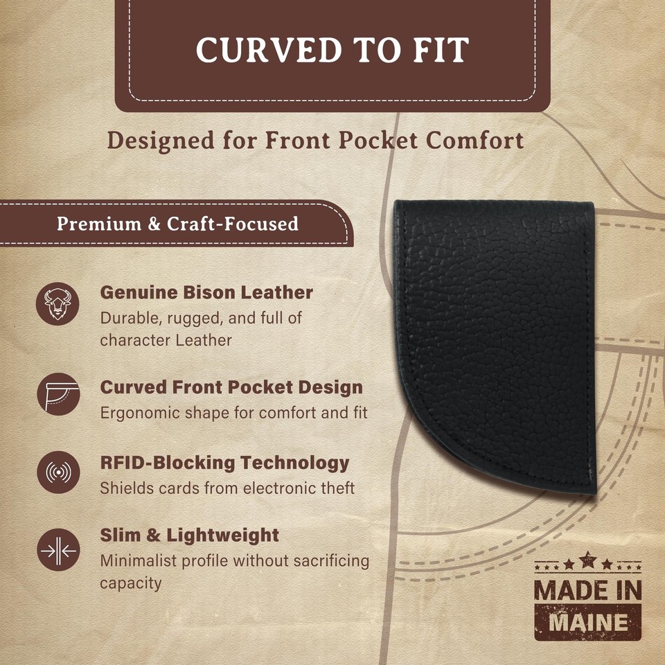 Genuine Bison Leather Wallets for Men - RFID Blocking Curved Men's ...