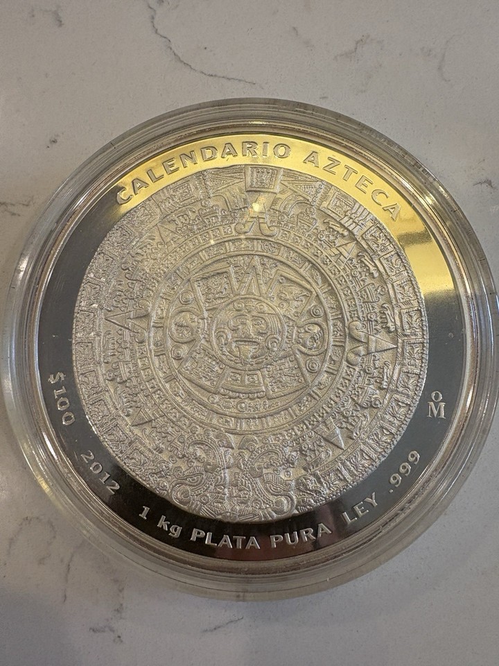 2012 Aztec Calendar 999 Fine Silver Kilo With Stand, Tin, Display Stand ...