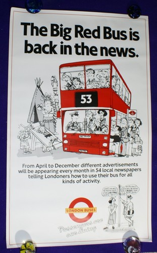 LONDON TRANSPORT BUSES POSTER BIG RED BUS BACK IN THE NEWS GAX & ROSS ...