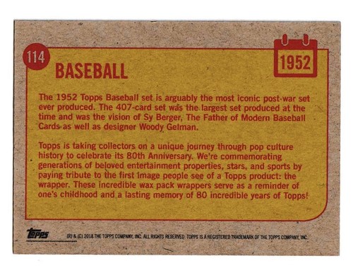 1952 Topps Baseball Wrapper Art #114 Card 80th Anniversary | eBay