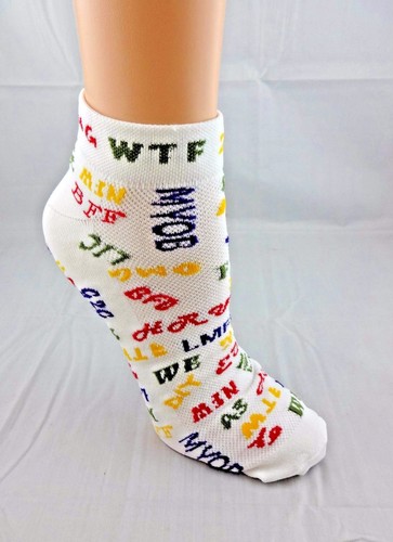 Ladies White Ankle Socks Text Messages OMG LOL BFF Red Lion Novelty ...