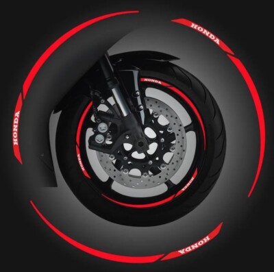 HONDA MOTORCYCLE WHEEL RIM STICKERS TRIM ITALIAN REFLECTIVE RED ROSSA ...