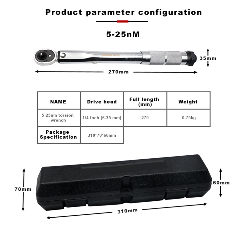 1/4'' Drive Torque Wrench Low Range 5-25Nm Ratchet Hand Spanner Tool ...
