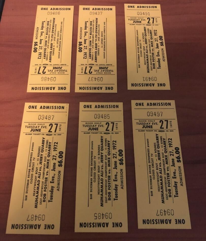 Lot Of 6 Muhammad Ali vs Jerry Quarry Boxing Tickets Closed Circuit TV ...