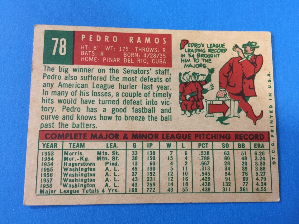 1959 Topps #169 "Ted Abernathy" Pitcher Washington Senators Baseball ...