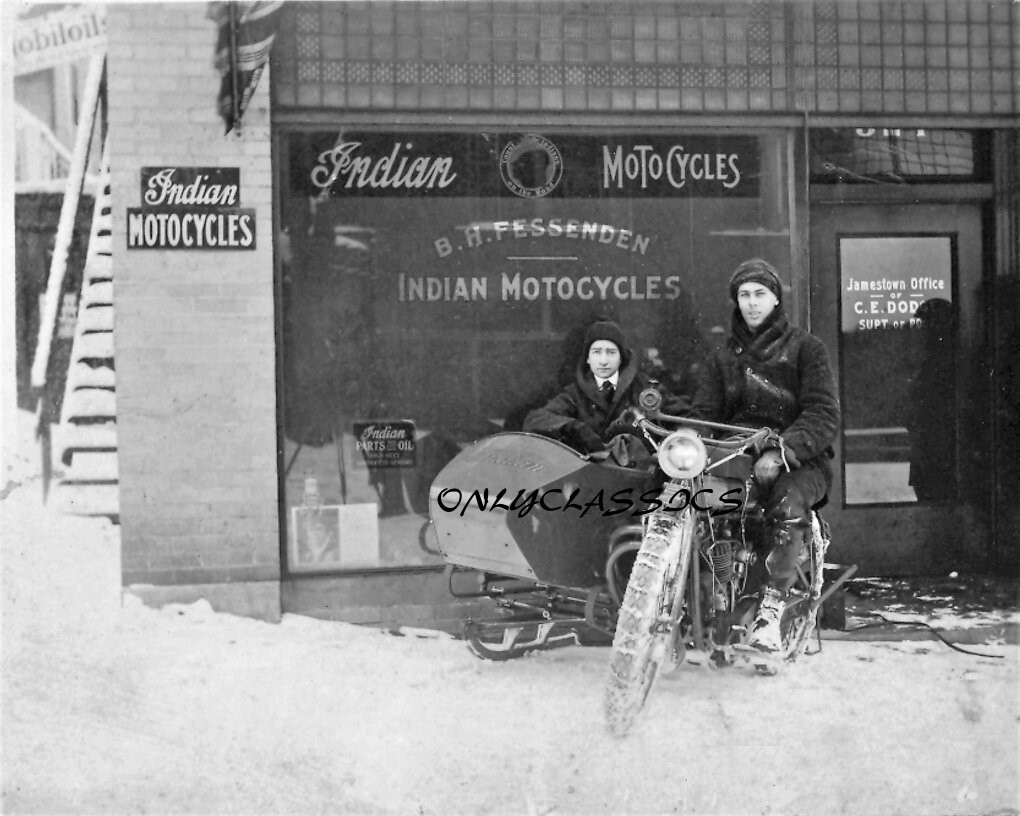 1917 INDIAN MOTORCYCLE DEALER SIDECAR WINTER SNOWMOBILE 8X10 PHOTO ...