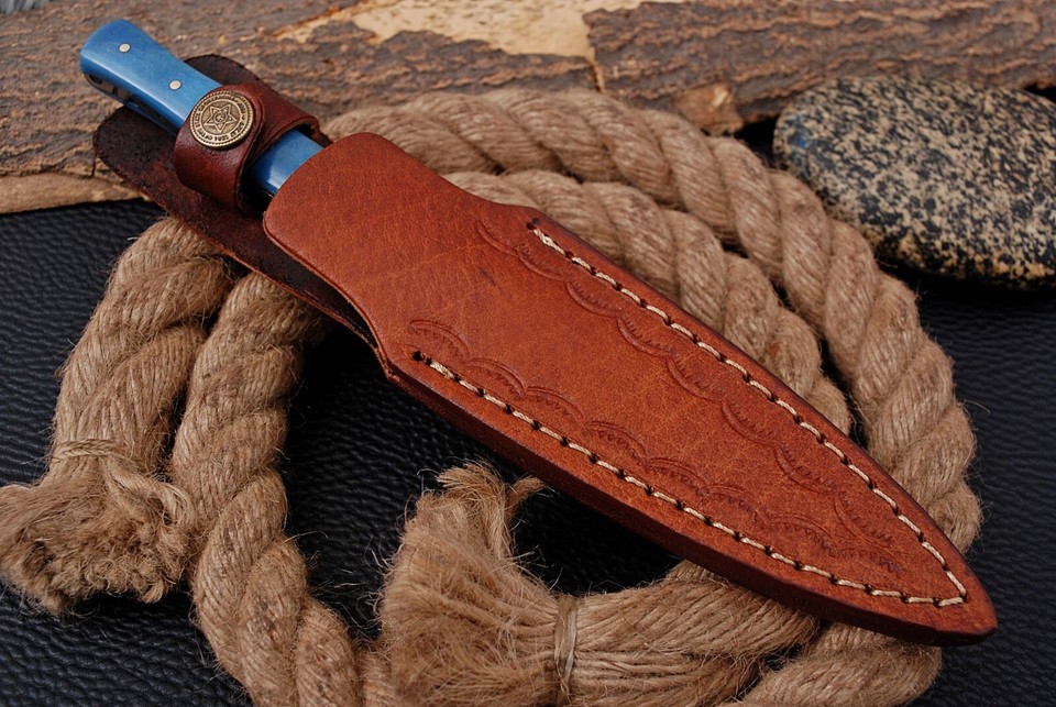 10" TACTICAL HUNTING FIXED DAGGER BLADE DAMASCUS STEEL KNIFE CAMEL BONE ...