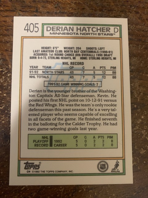 1992-93 Topps - #405 Derian Hatcher for sale online | eBay