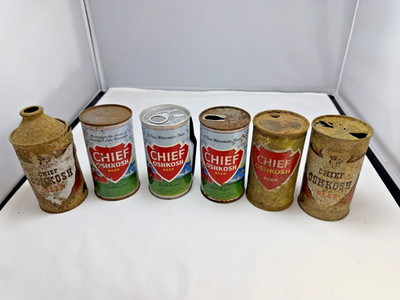Chief Oshkosh Beer cans - Flat top, cone top, juice top 6 can lot ...