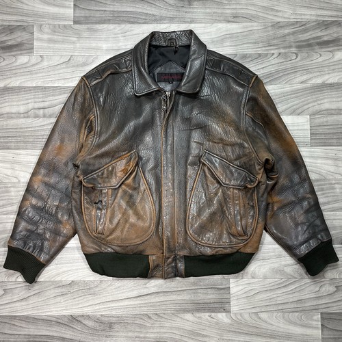 Vintage Mirage Distressed Flight Bomber Jacket Mens L Leather Aviator ...