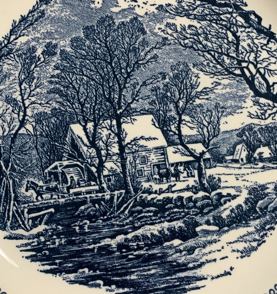 Currier & Ives The Old Grist Mill 10" Royal China Dinner Plate USA Blue ...
