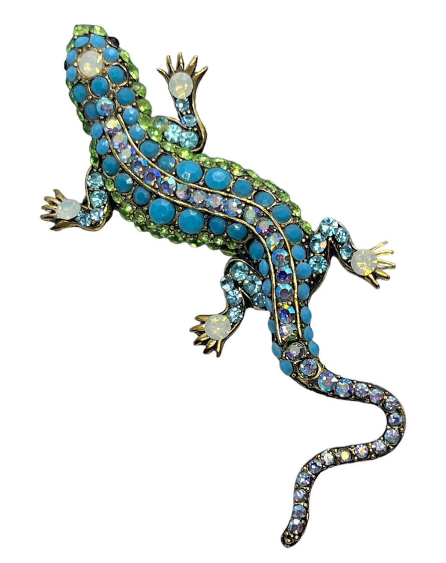 Vintage rhinestone lizard gecko reptile brooch pin au… - Gem